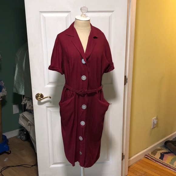 Dresses | Vintage 195s Dark Red Cotton House Dress | Poshmark